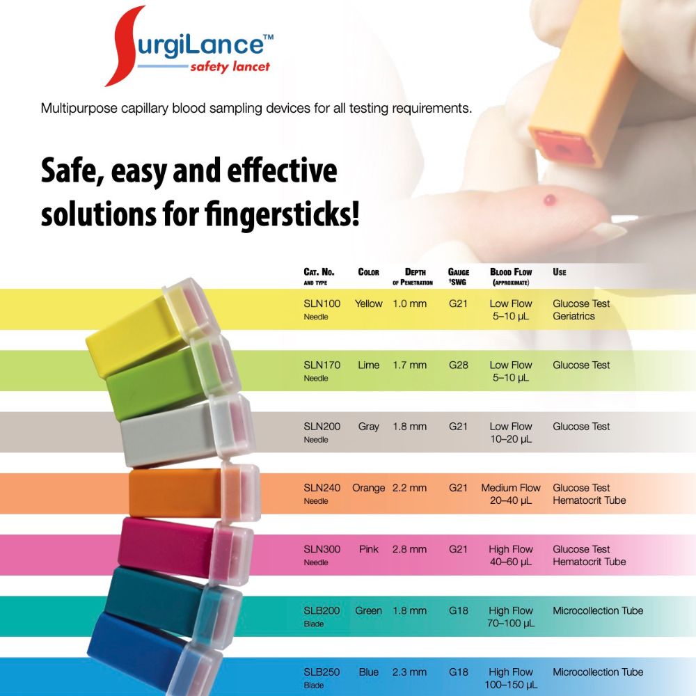 MediPurpose SurgiLance Safety Lancets, Color-coded, Box of 100 ...